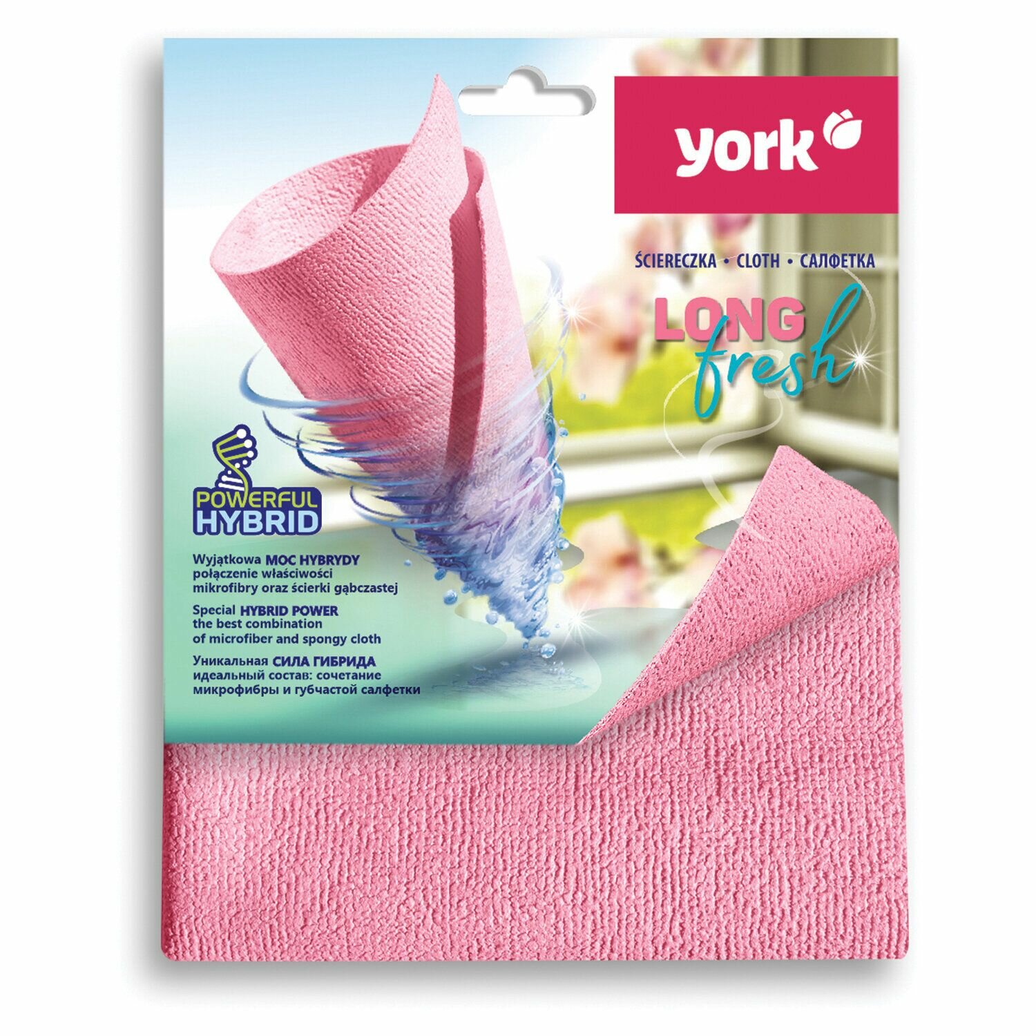 Салфетка для уборки York губчатая из микрофибры, из pva, 30х35 см, супервпитывающая, long fresh (26250)
