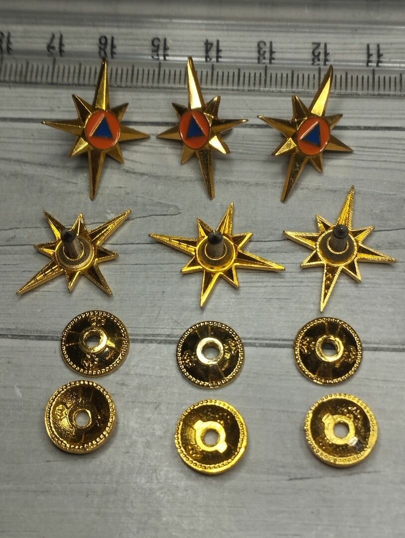 Петлица на погоны МЧС нового образца на винте / эмблема / золотистая 6 штук