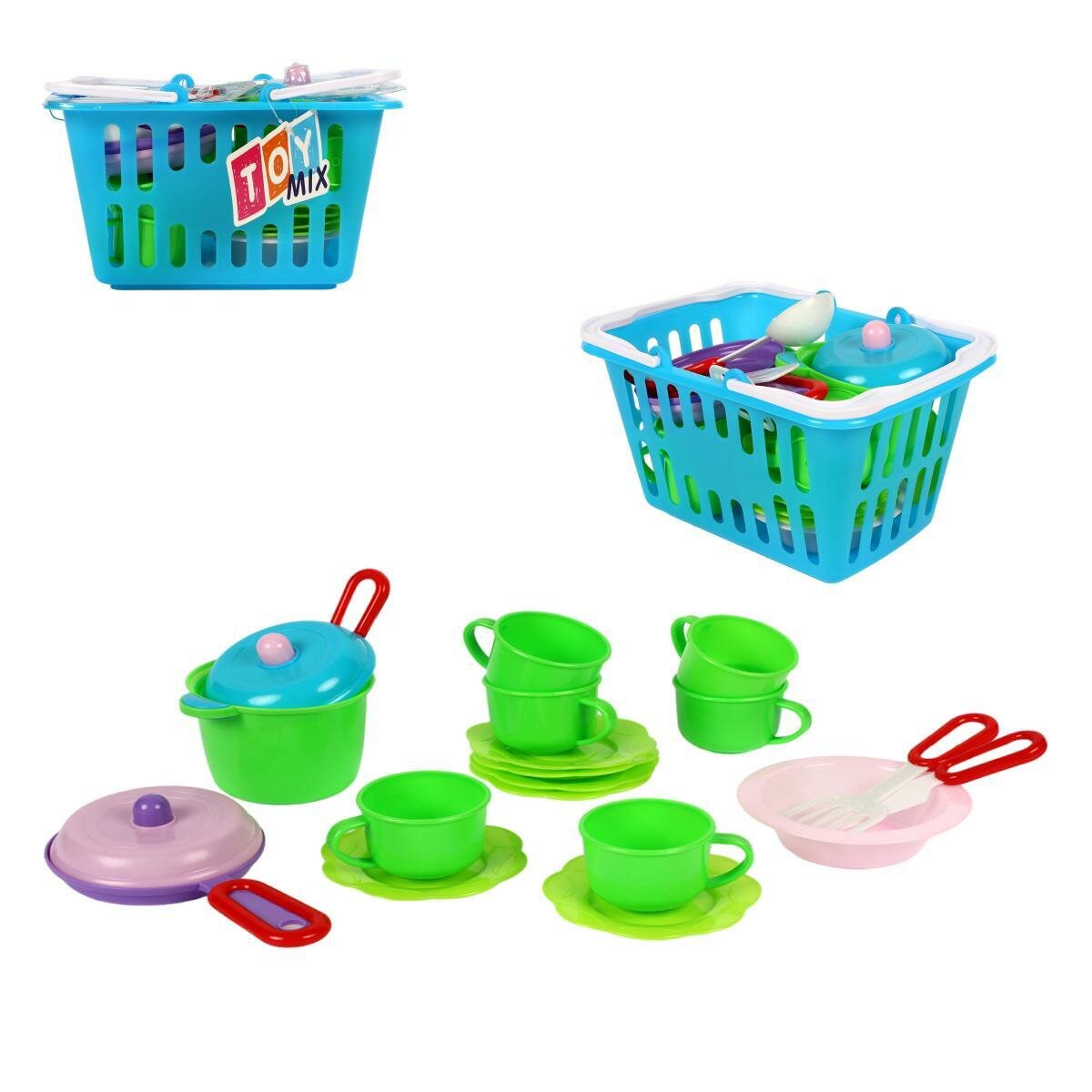 Набор игрушечной посуды 21 предмет, пластиковая корзина, для девочек 3+