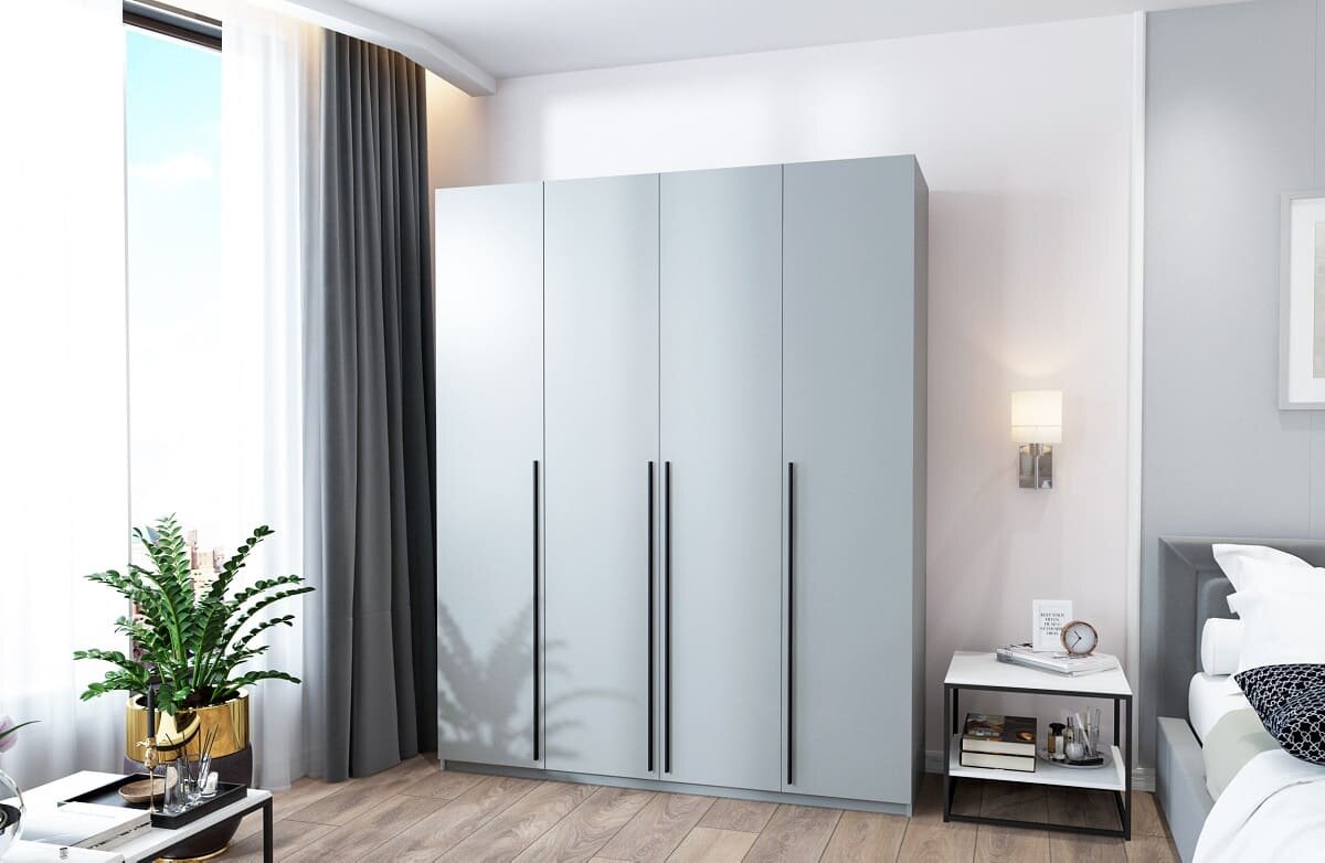 Шкаф для одежды распашной четырехдверный Нигмат-4, Мебель в прихожую и спальню, Светло-серого цвета