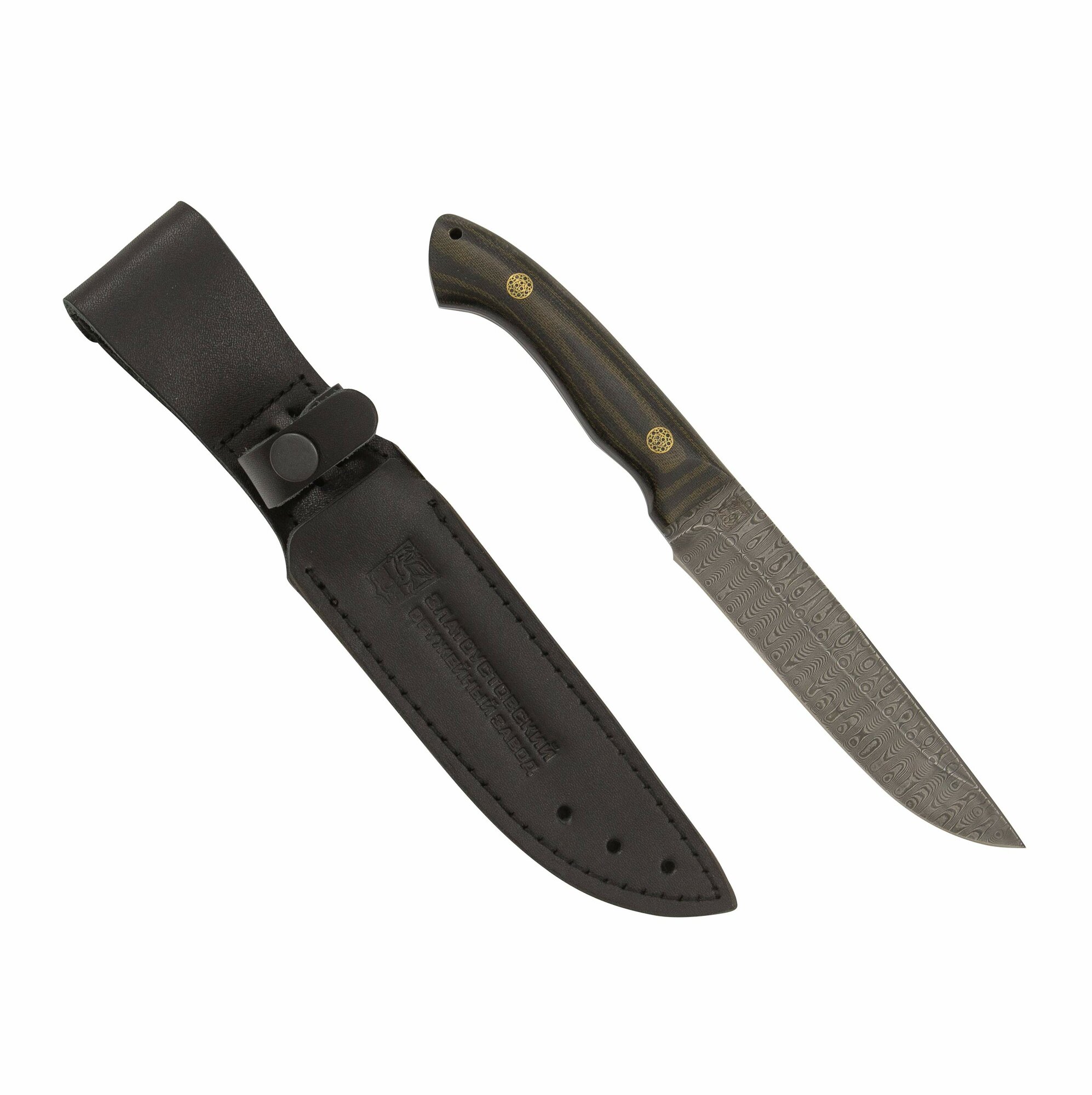 Нож ЦМ "Лиса" (нержавеющая дамасская сталь, микарта окуневый)