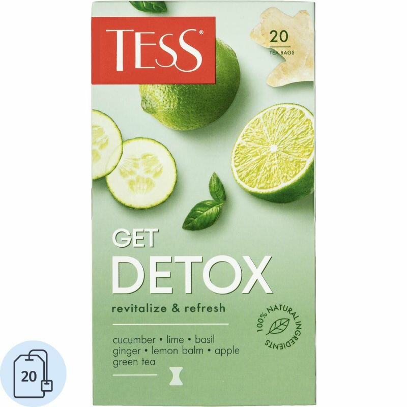 Чай Tess Get Detox зеленый с добавками, 1, 5г, 20 шт./уп.