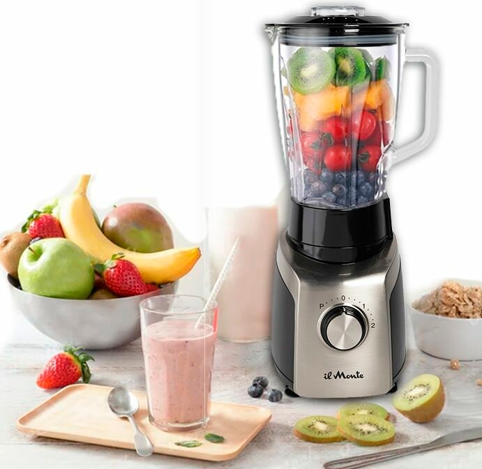 Блендер стационарный, Стеклянная Чаша, Колка льда, il Monte SB-2002 INOX Серебристый