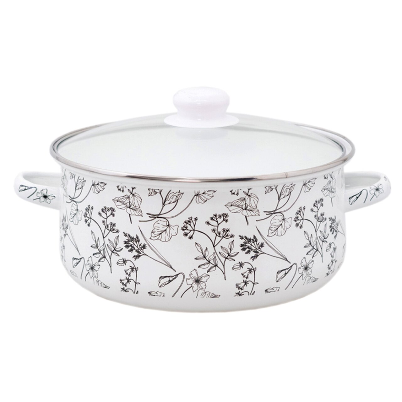 Эмалированная кастрюля с крышкой 2,5 л цветочный принт для кухонной посуды и готовки