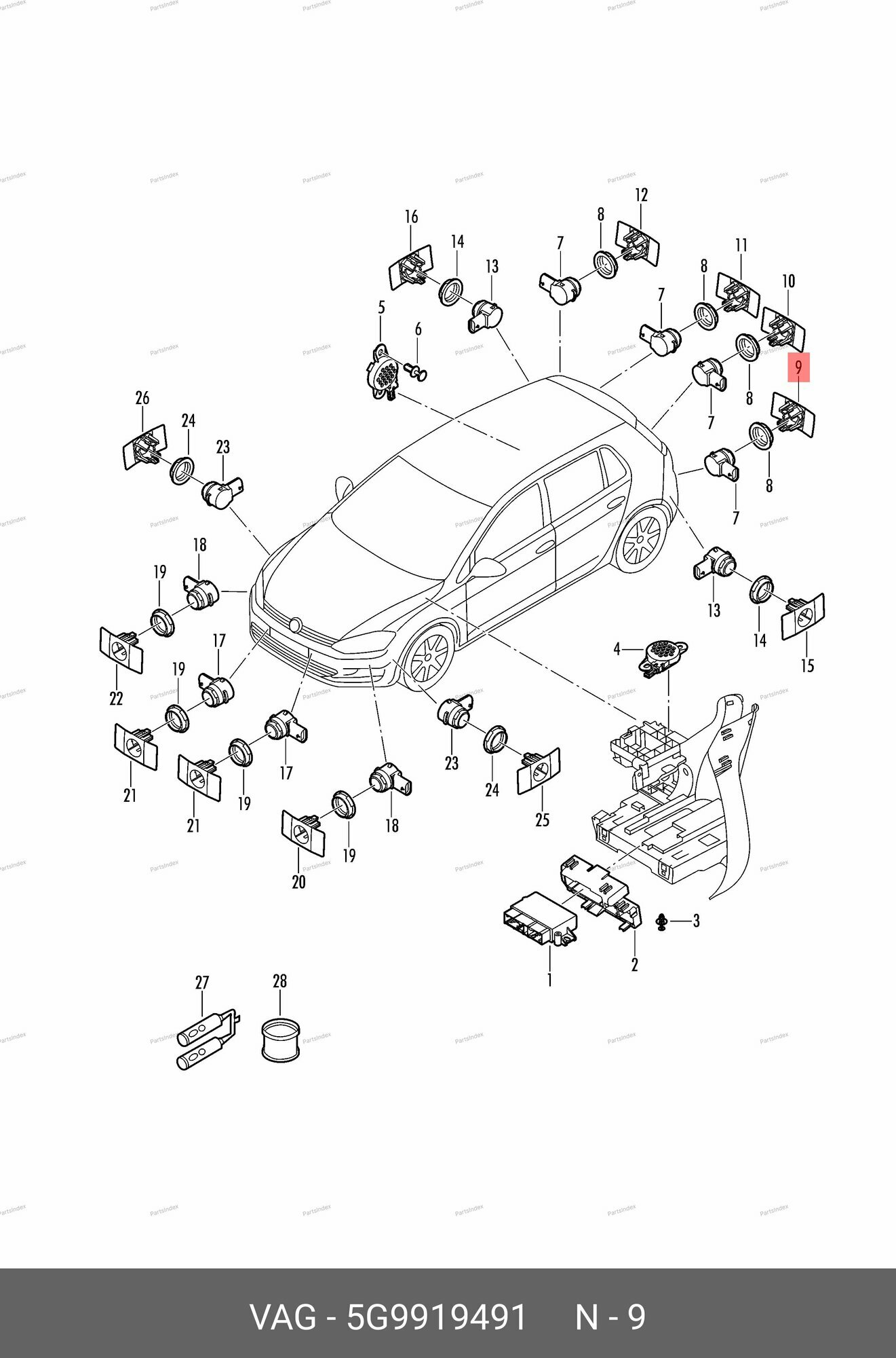 Кронштейн датчика VAG 5G9919491, для VW/Audi/Skoda/Seat