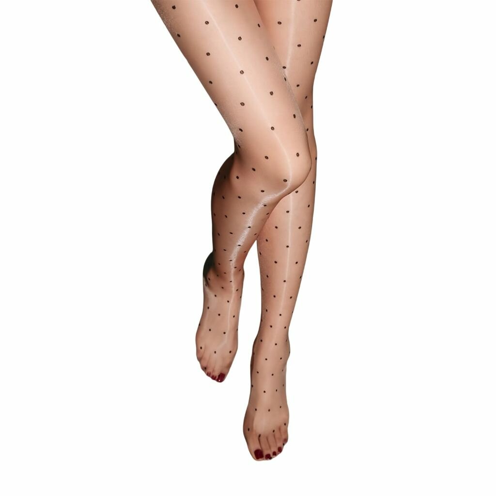 Блестящие колготки в горошек-телесного оттенка -с закрытой промежностью