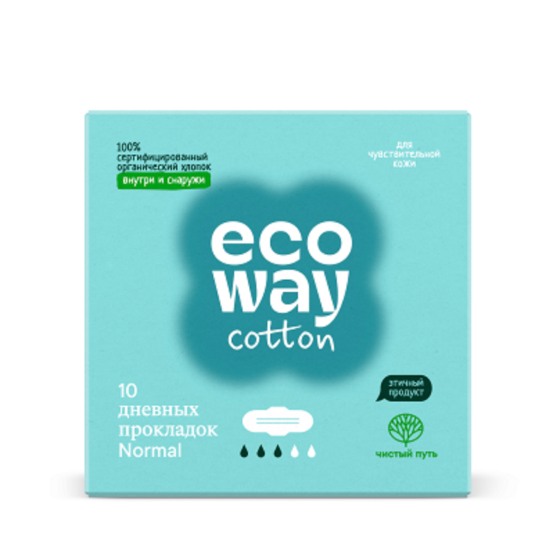 ECOWAY cotton Дневные ультратонкие прокладки с крылышками (3 капли), 20 шт