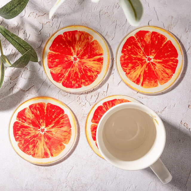 Набор подставок под кружки Grapefruit 9 см, 4 шт, стекло, Kaemingk (Кейминг), 803027-3