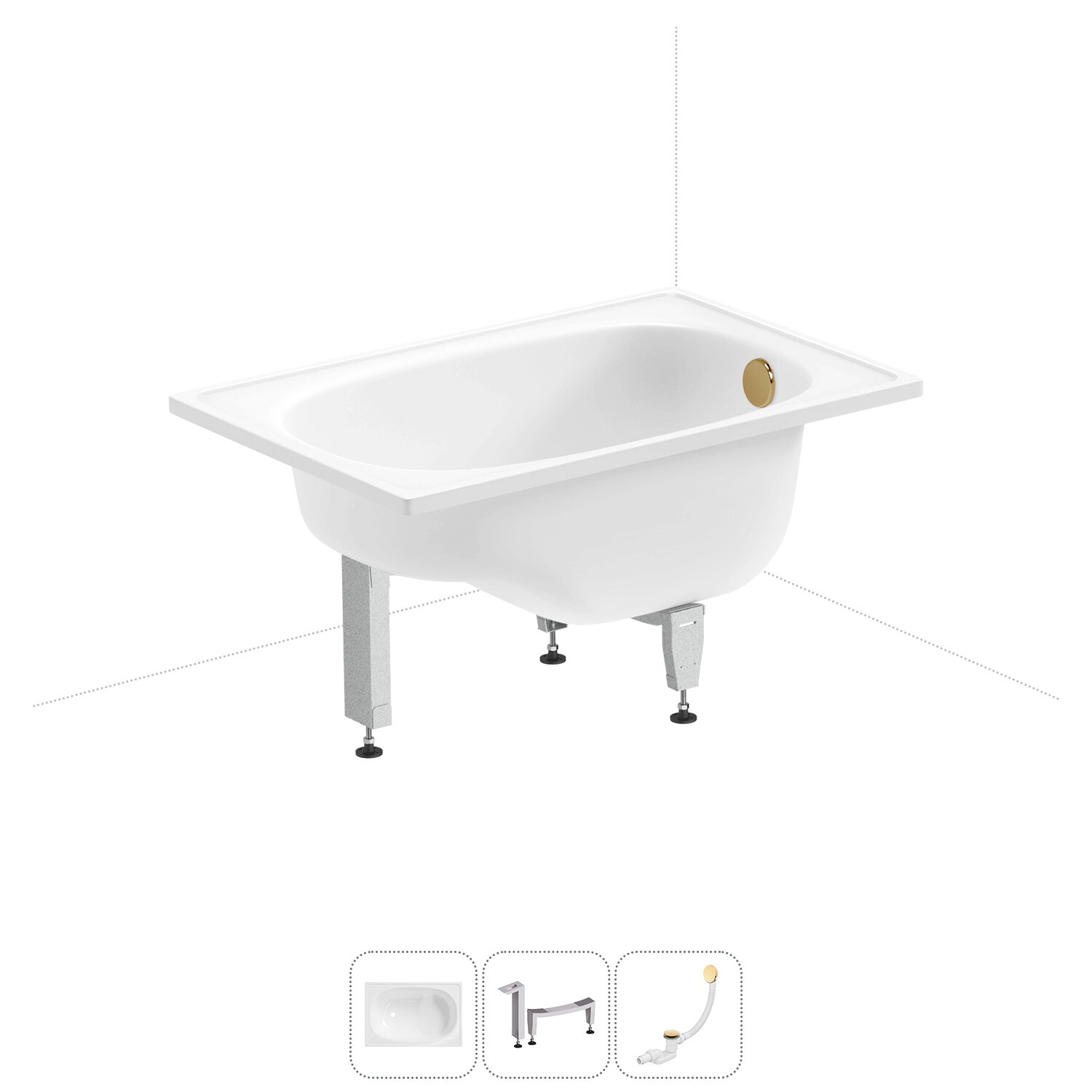 Стальная ванна 105х70 Sanitana BLB Europa Mini 20220544R в наборе 3 в 1: металлическая ванна 105 х 70 см с сиденьем, ножки, слив-перелив