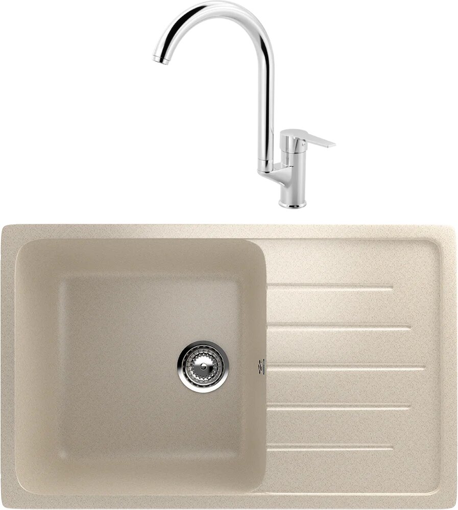 Комплект Мойка Ulgran U-400 -328, бежевая / Смеситель MEGA Snow MG-SH03, хром