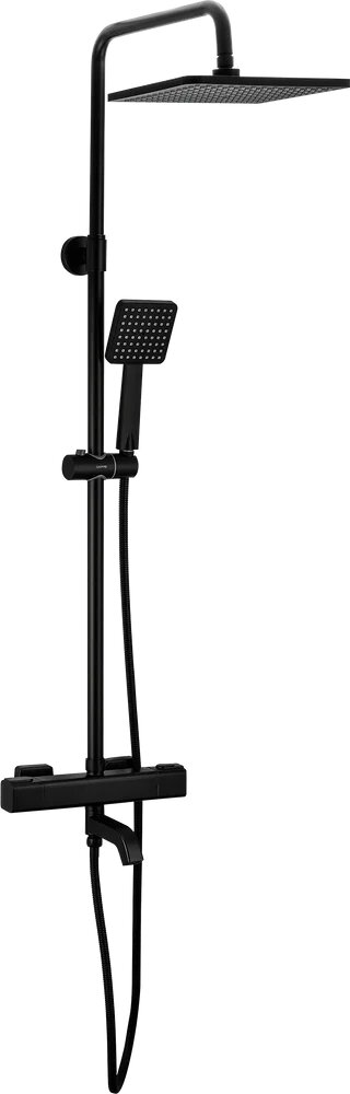 Душевая стойка Gappo G91 G2491-6 со смесителем, термостатическим, черная, матовая, с тропическим душем, с изливом, с лейкой, душевая система, латунная