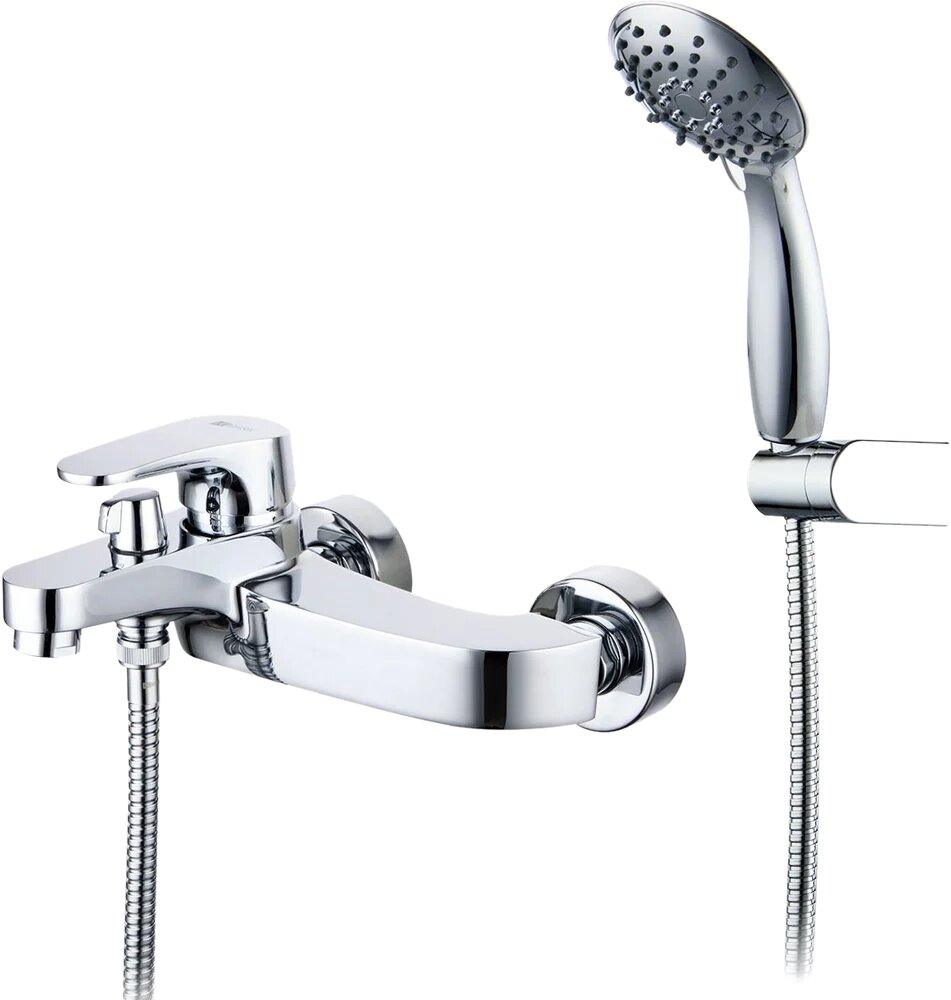 Смеситель для ванны с душем Lemark Shift LM4334C с душевым гарнитуром, настенный, однорычажный, хром, глянцевый, латунный, с керамическим картриджем