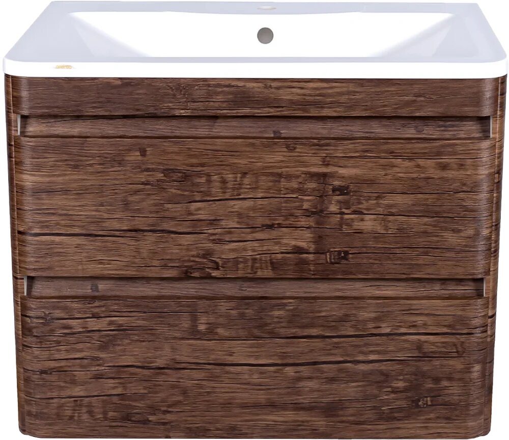 Тумба под раковину без столешницы Style Line Атлантика 80 подвесная, темное дерево, матовая, из МДФ, тумба для ванной, с ящиками, с доводчиками, лофт