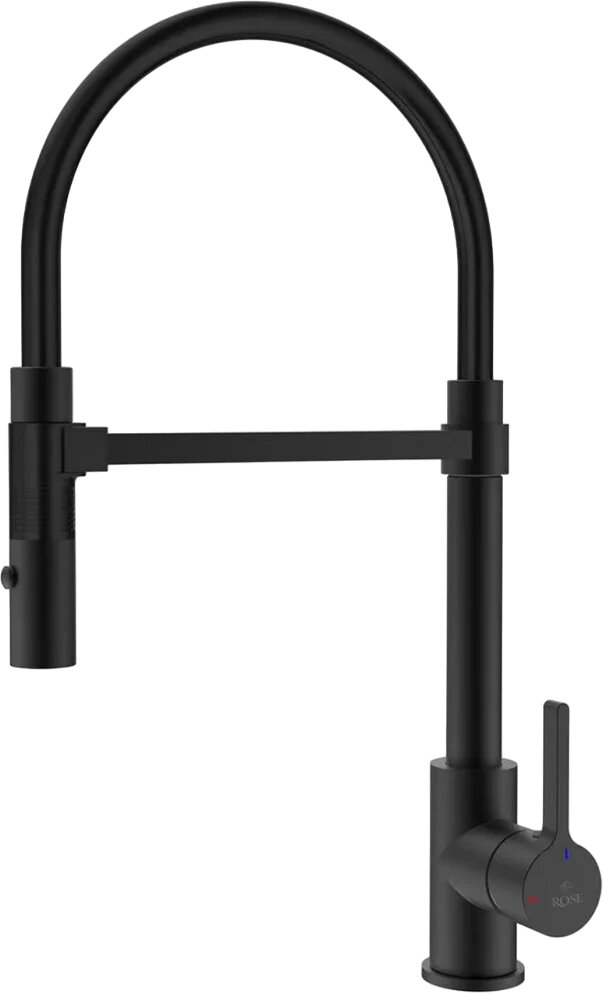 Смеситель для кухни Rose R133H с гибким изливом, с поворотным изливом, черный, матовый, однорычажный, латунный, с керамическим картриджем