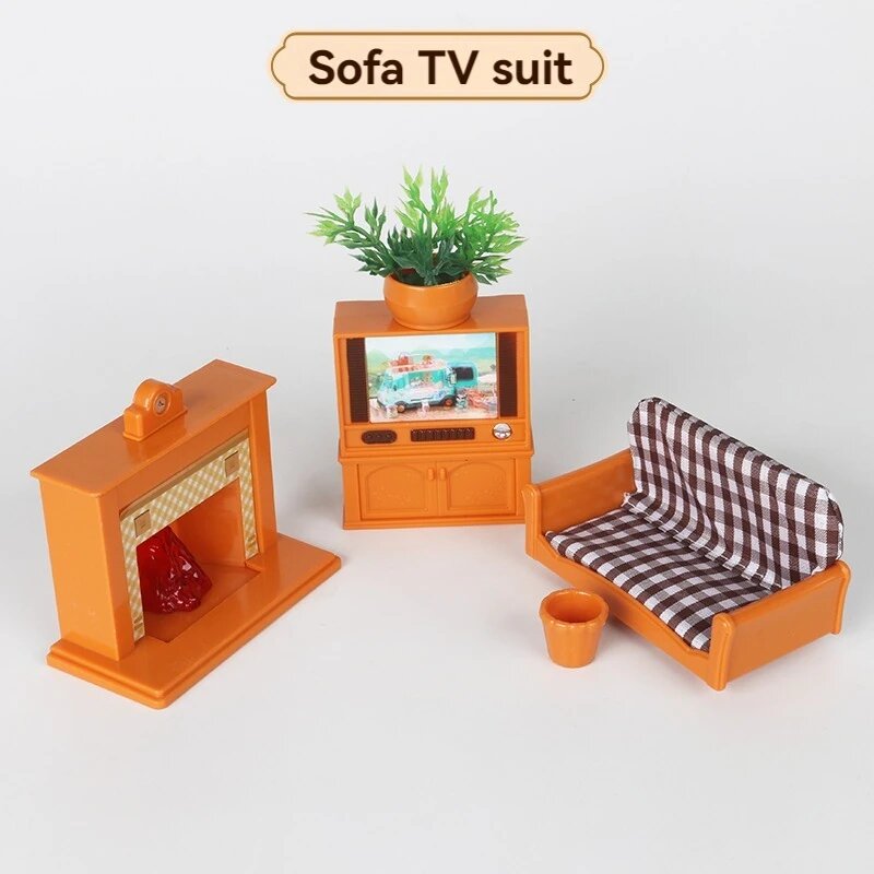 Набор мебели для кукольного домика, оранжевый, Sofa TV suit
