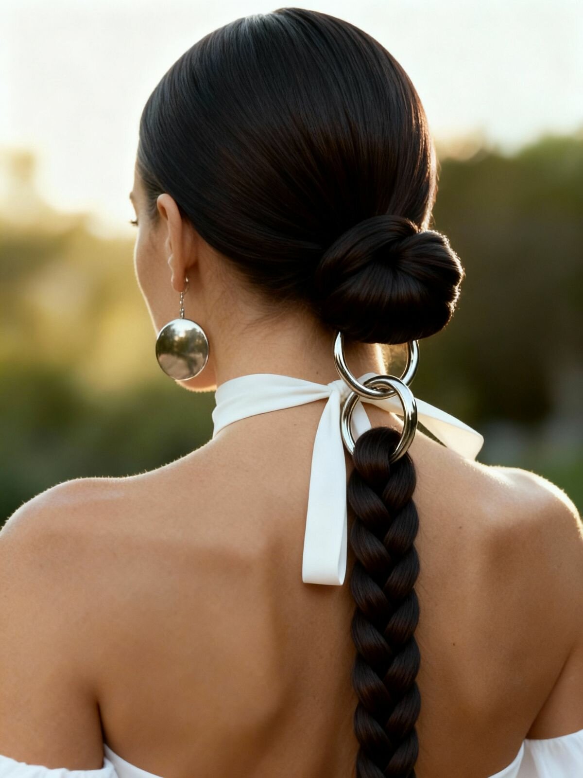 Коса на карабине / коса на кольцах с этно декором черная