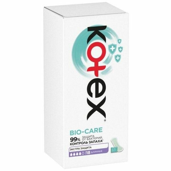 Прокладки гигиенические Kotex Bio-Care, антибактериальный слой, ежедневные, длинные, 18 шт
