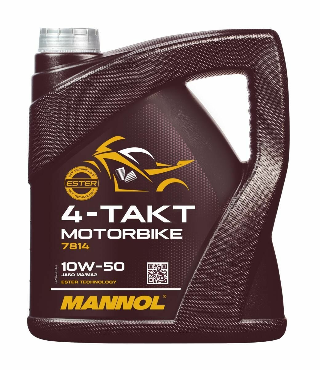 Масло Mannol 4-Takt Motorbike 10W50 Синт. 7814 (4 Л) Api Sn, Jaso Ma/Ma2 Для Мотоциклов (Пластик) MANNOL арт. 78144