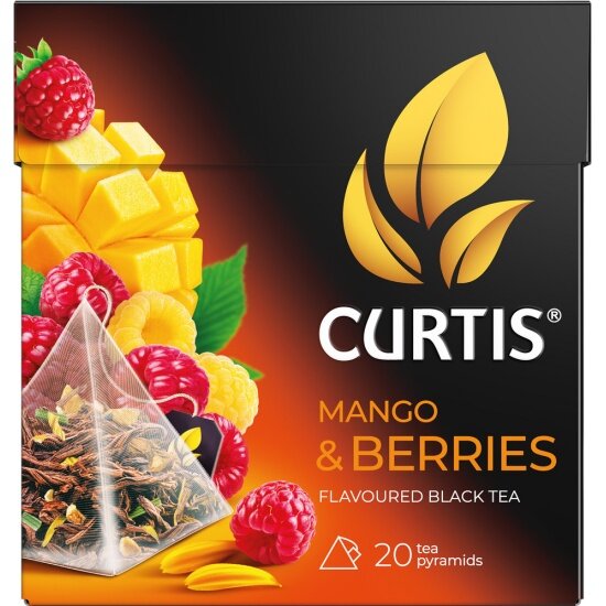 Чай черный Curtis "Mango&berries" ароматизированный 20 пирамидок с цедрой апельсина и изысканным ароматом манго и малины