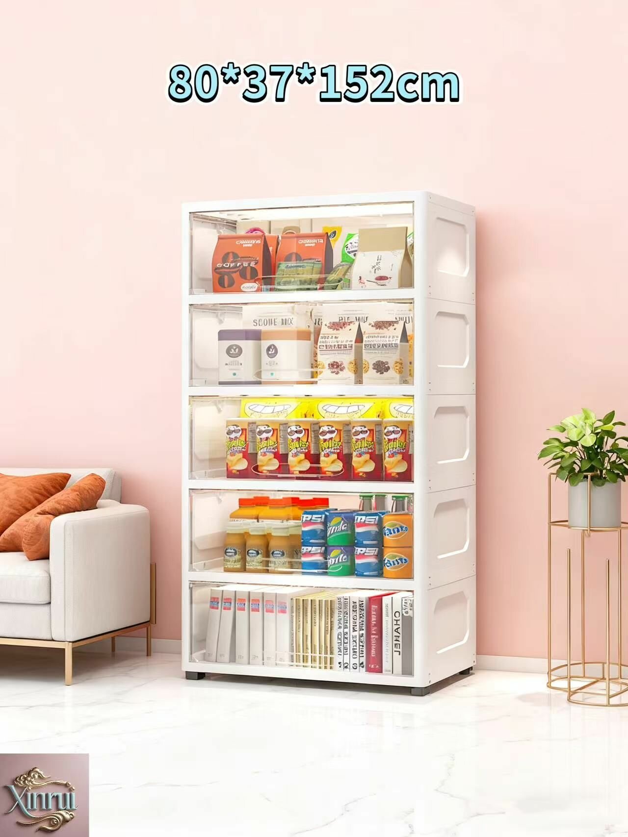 Складывающийся шкафчик с 5-слойной прозрачной дверцей,80*37*152 см