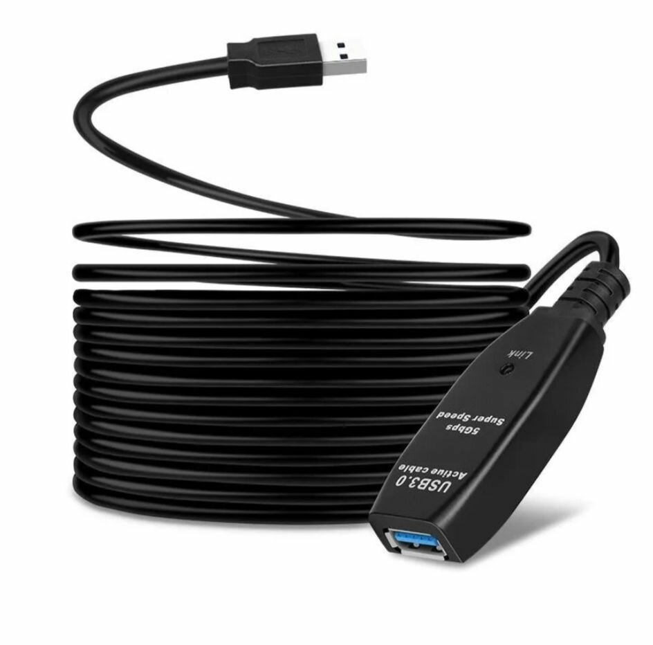 Удлинитель активный USB 3.0 A (M/F) VCOM 5 метров чёрный (CU827-5M)