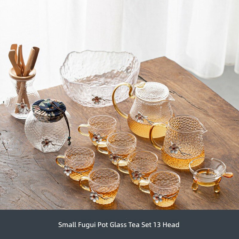 Стеклянный чайник с узором в виде цветов, чайник с фильтром, бытовой термостойкий стеклянный чайный набор, чайник,