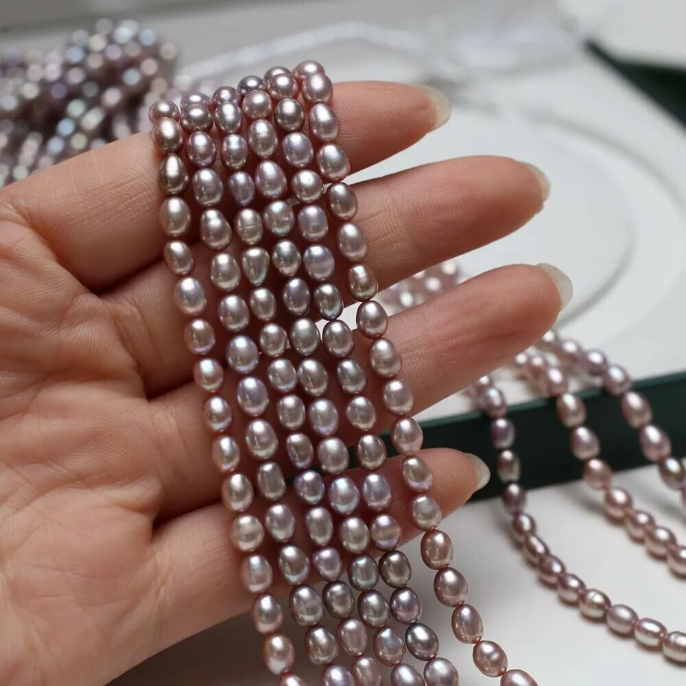 Готовая нить натурального речного жемчуга DIY для колье, бусины 4-5мм