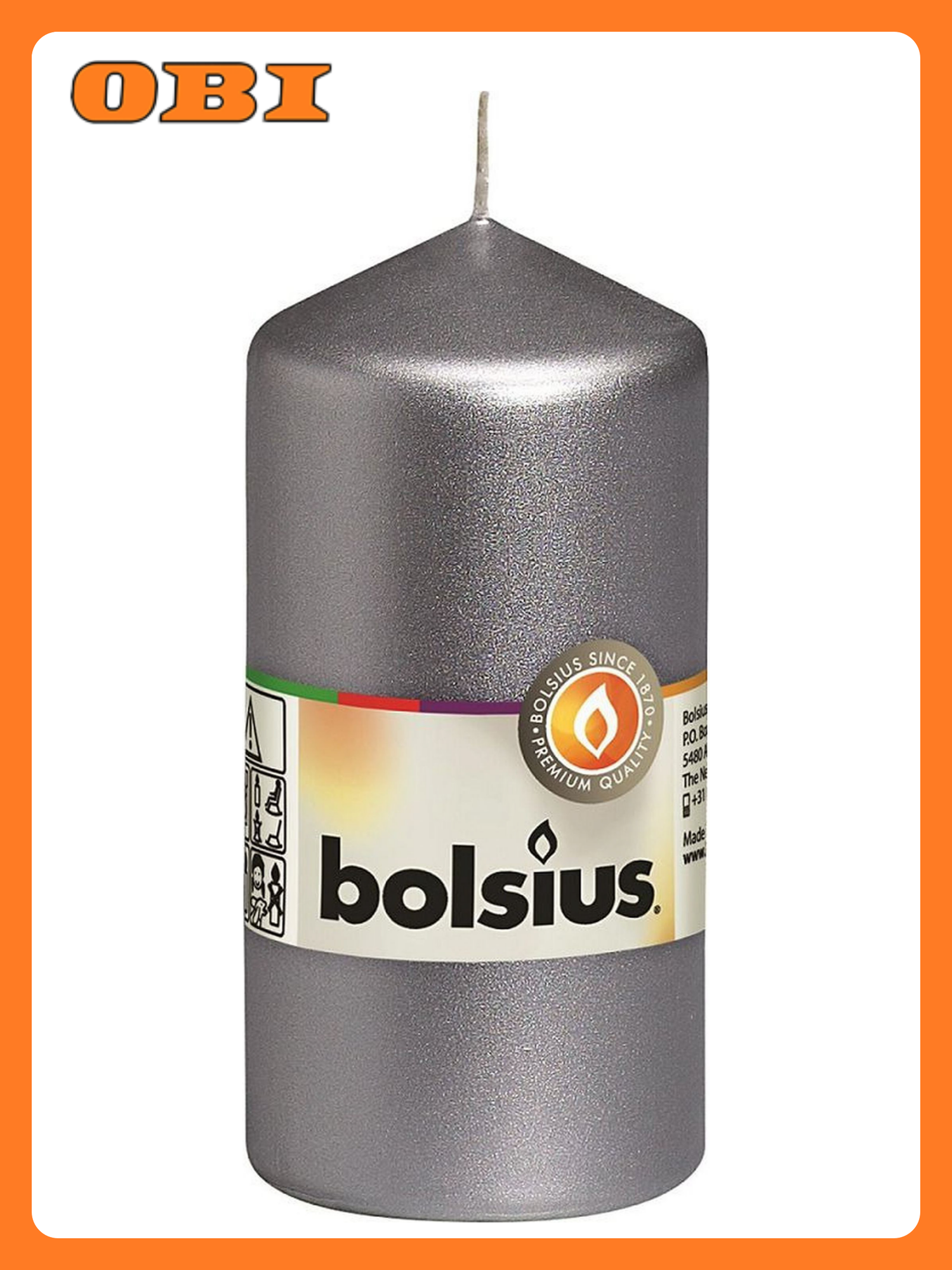 Свеча Bolsius, цилиндрическая, парафиновая, без аромата, 12x5,8 см