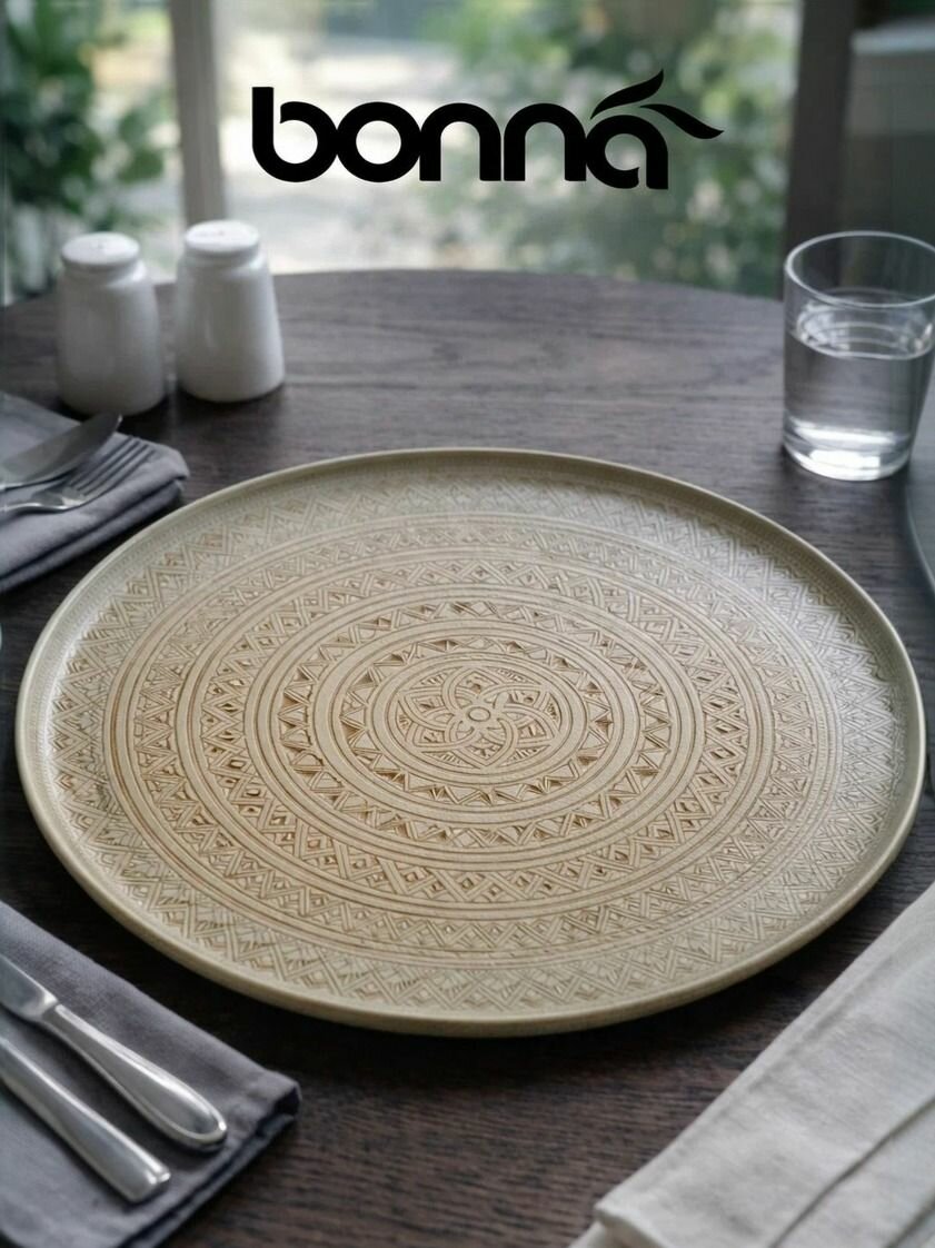 Блюдо большое круглое "Дамаск" 32 см "Узор" "Damasquino". Ударопрочный, профессиональный фарфор. Bonna (Турция)