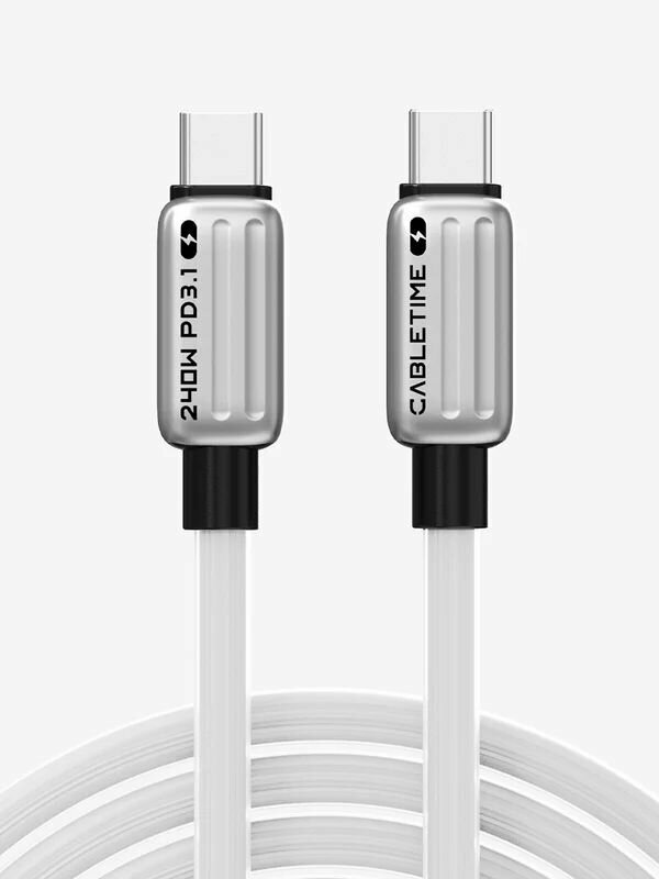 Кабель CABLETIME CU07L, USB-C to USB-C, 2 м, белый, Power Delivery 3.1