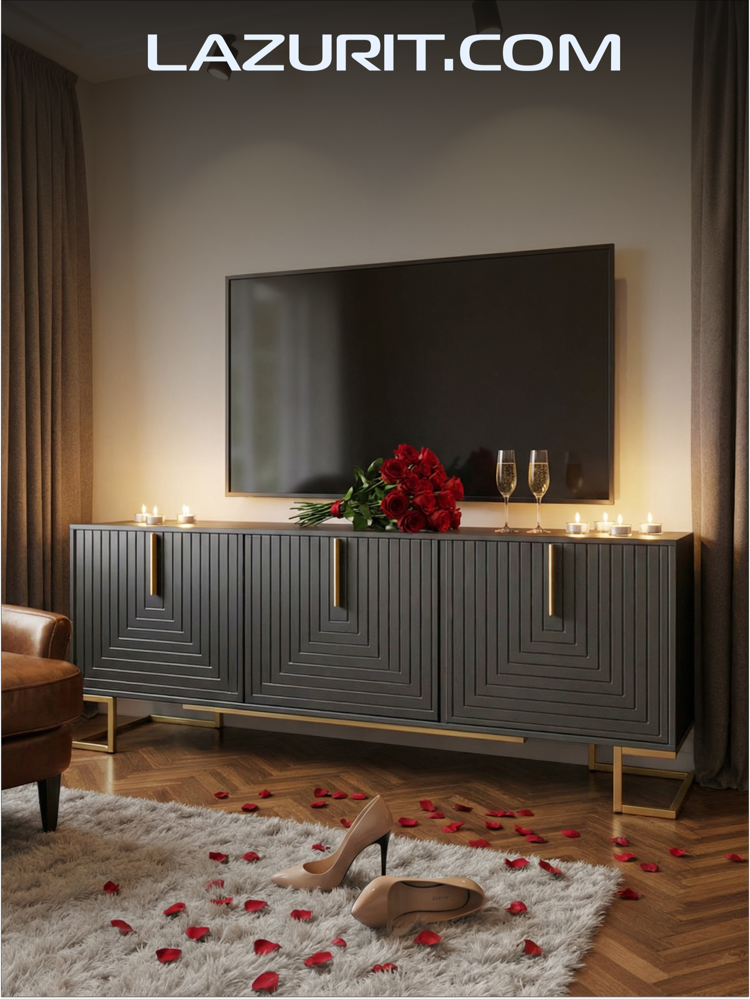 Тумба под телевизор черная Lazurit Монте-Прадо комод под тв на ножках высокая узкая 180 см