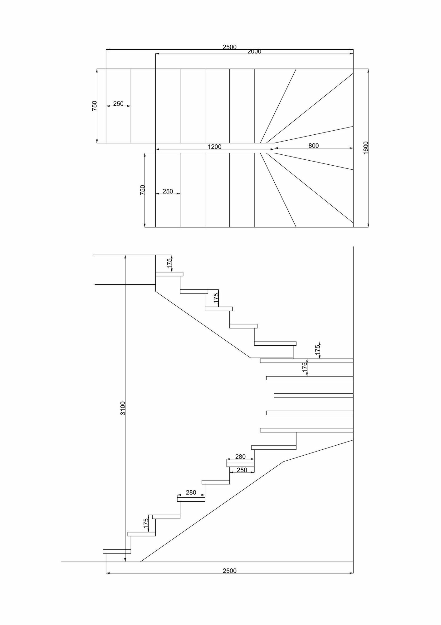 Лестница м/этажная,18 подъемов,17 ступеней. П- образная . Стоимость без перил. Разборная. Ширина 75 см.