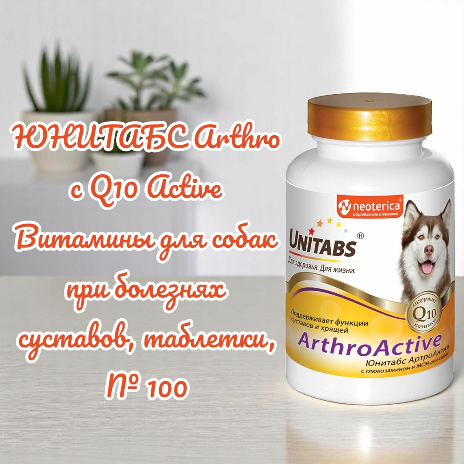 Юнитабс Arthro c Q10 Active Витамины для собак при болезнях суставов, таблетки, № 100