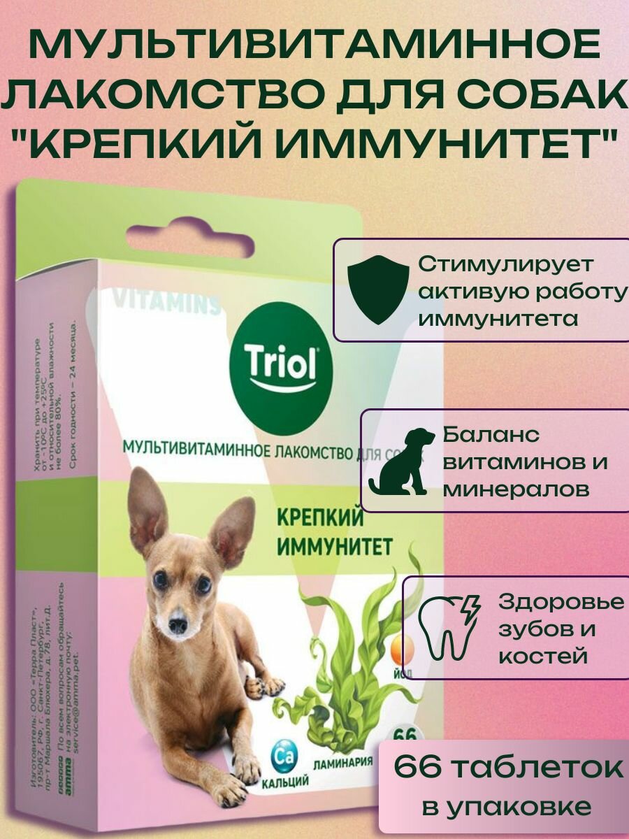 Мультивитаминное лакомство для собак "Крепкий иммунитет", 33г, Triol