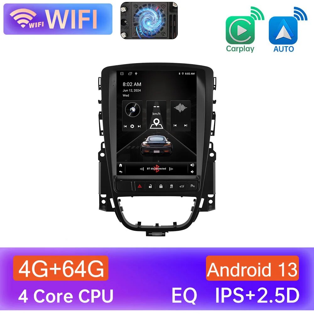 9,7-дюймовый автомобильный радиоприемник Carplay Android 13 для Opel Astra J Verano 2007-2014 Мультимедийный плеер 2 din GPS Авто Стерео DVD 2din WIFI-4core-4G-64G