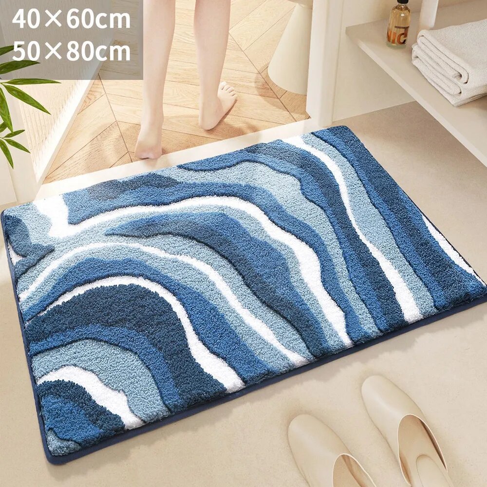 Коврик для ванной 50x80 см, резиновый, прямоугольный, синий
