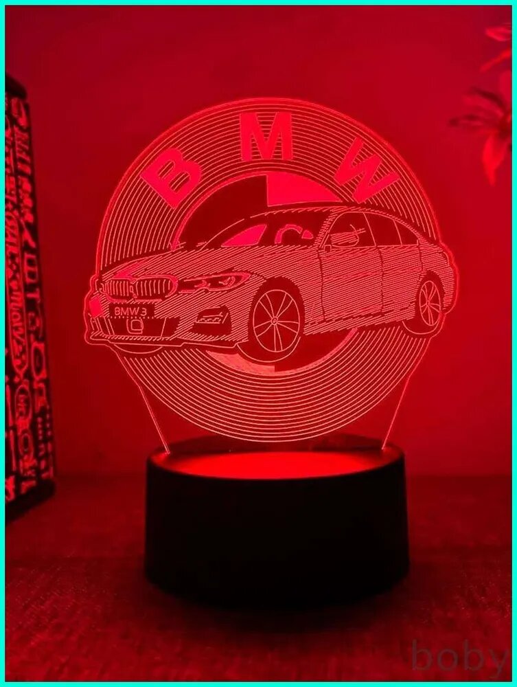 Ночник Бмв 3D светодиодный светильник для спальни, настольная лампа BMW с сенсорным управлением, голубой свет — фото 1