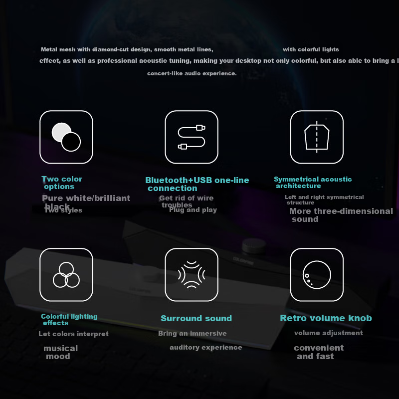 Компьютерные спикеры COLORFIRE Bluetooth 5.3 с RGB-подсветкой для ПК и ноутбука Цвет：Улучшенный Bluetooth, Мощный бас,