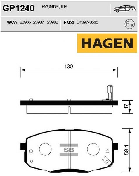 Колодки тормозные передние SANGSIN GP1240 Hyundai I30 Kia CeeD, Forte, Cerato 09-> Premium brake pads Hagen