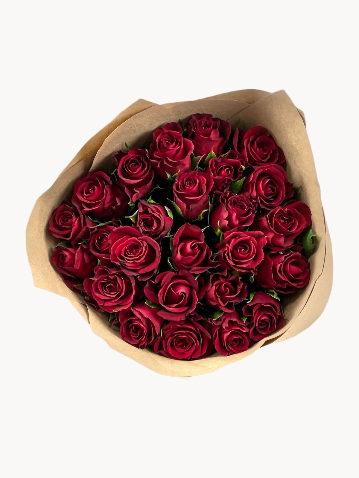 Букет живых цветов из 21 красной розы 40см в крафте