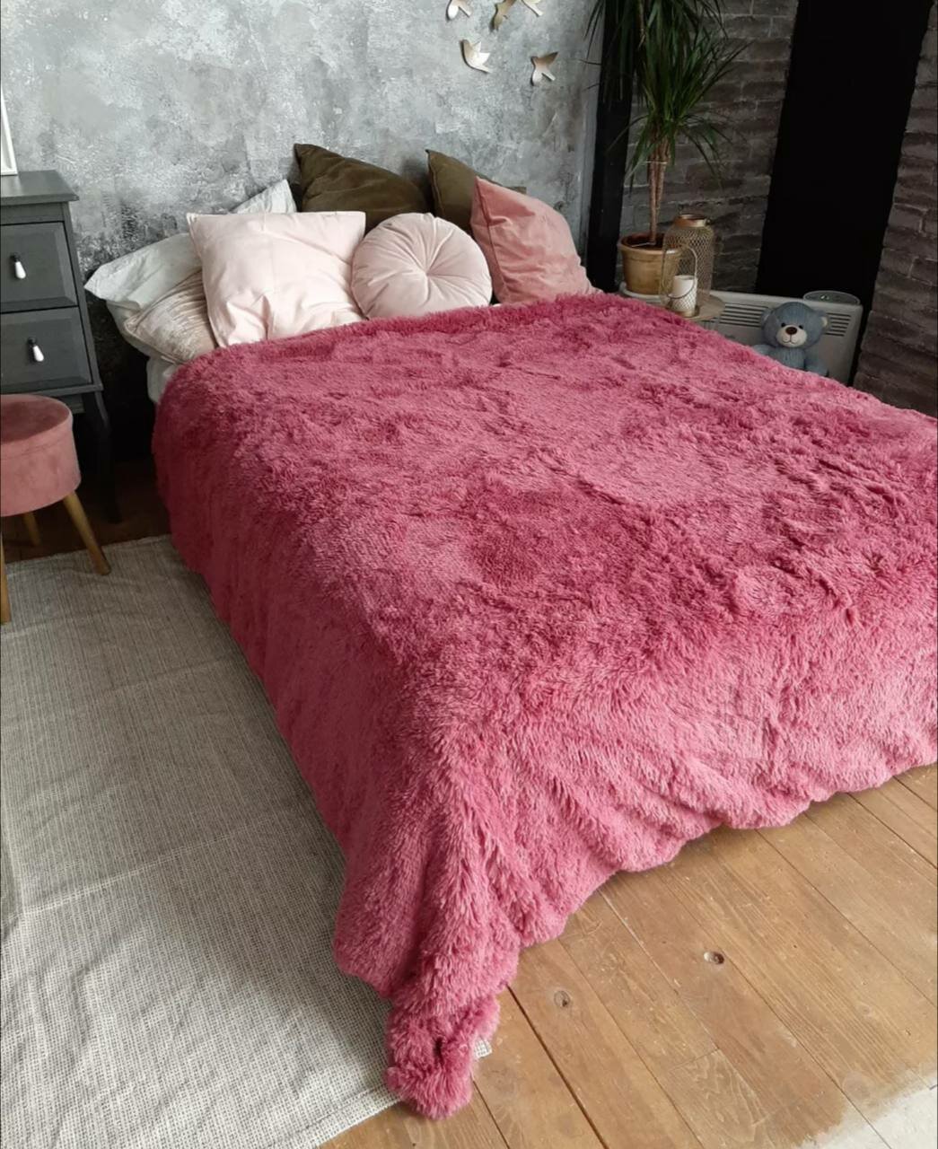 Плед Rnice "Травка", 200x220см, искусственный мех, полиэстер, евростандарт, розовый