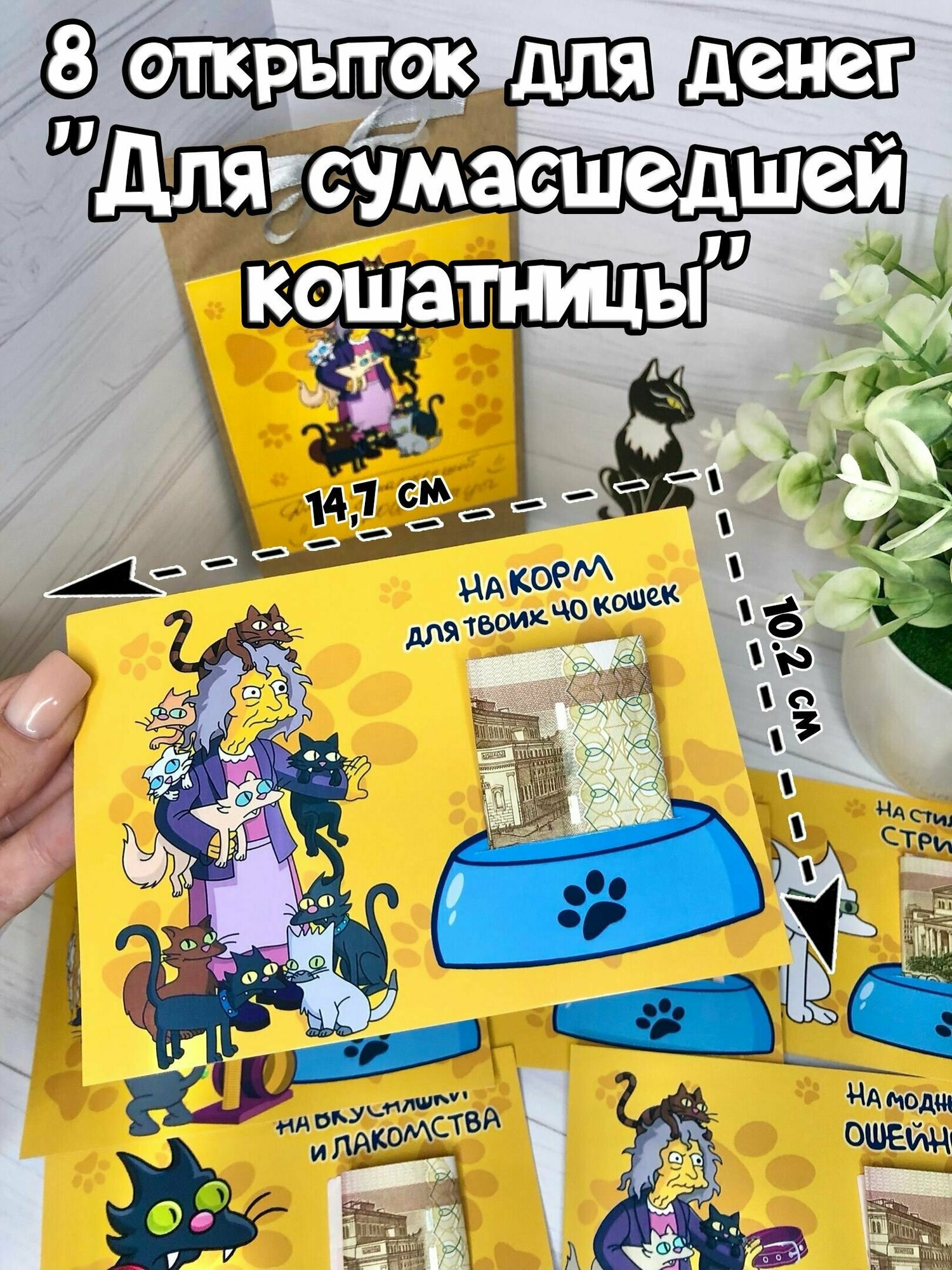 Открытки для денег "Для сумасшедшей кошатницы"/Прикол для любительницы кошек
