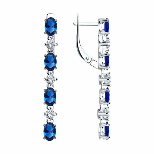 Серьги с подвесками, серебро, 925 проба, родирование, фианит