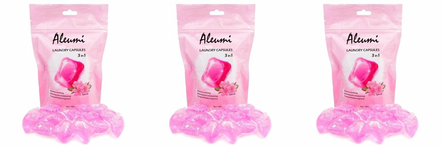 ALEUMI Капсулы для стирки 3 в 1, 1 камера 8 г, Sakura, 10 шт в уп, 3 уп