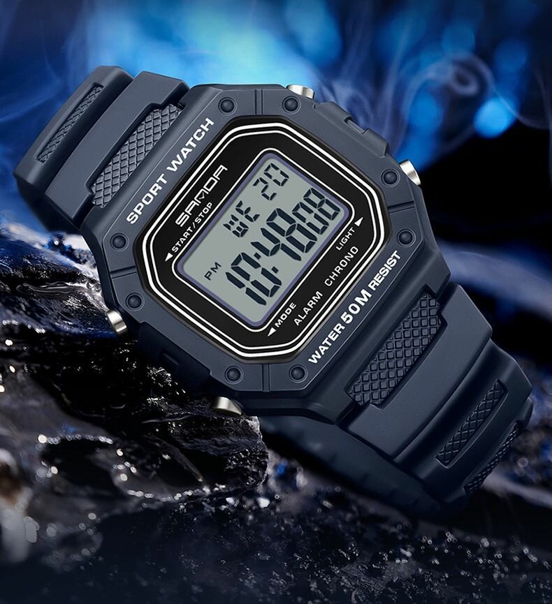 Часы наручные спортивные, с календарем, секундомером и будильником, SANDA