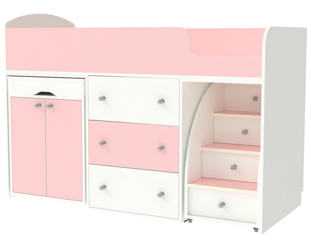 Кровать чердак Малыш Белый Розовый