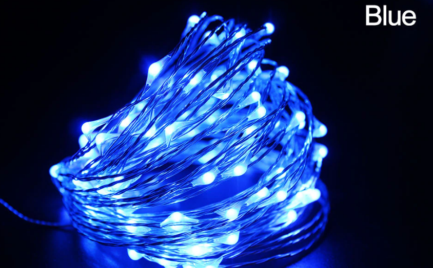 Гирлянда «Нить» 10 м роса, IP20, медная нить, 100 LED, свечение синее, питание от батареек 3АА