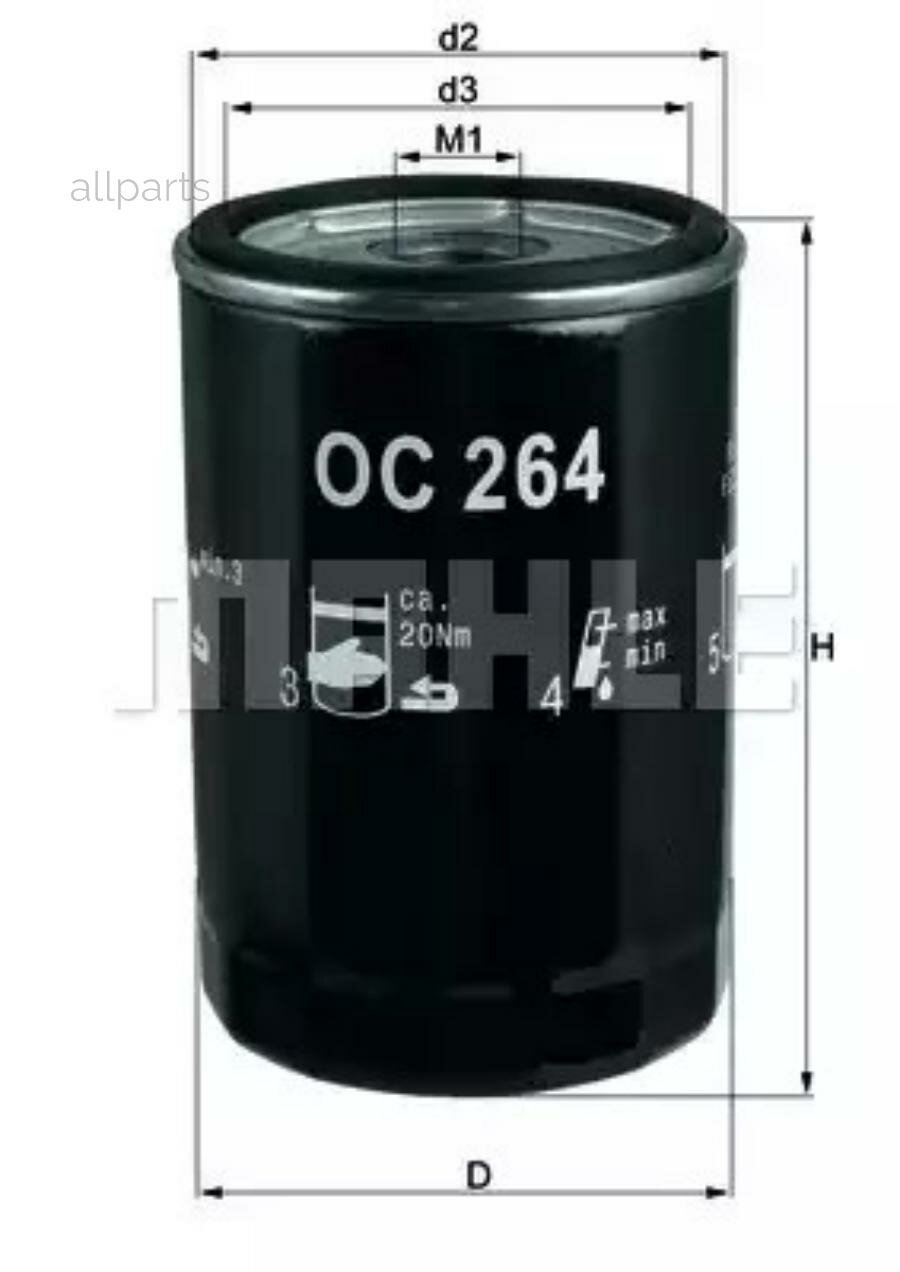 MAHLE OC264 OC264 фильтр масляный\ VW GOLF/PASSAT/SHARAN, AUDI A4/A6/A8/S6 1.6-2.8 91