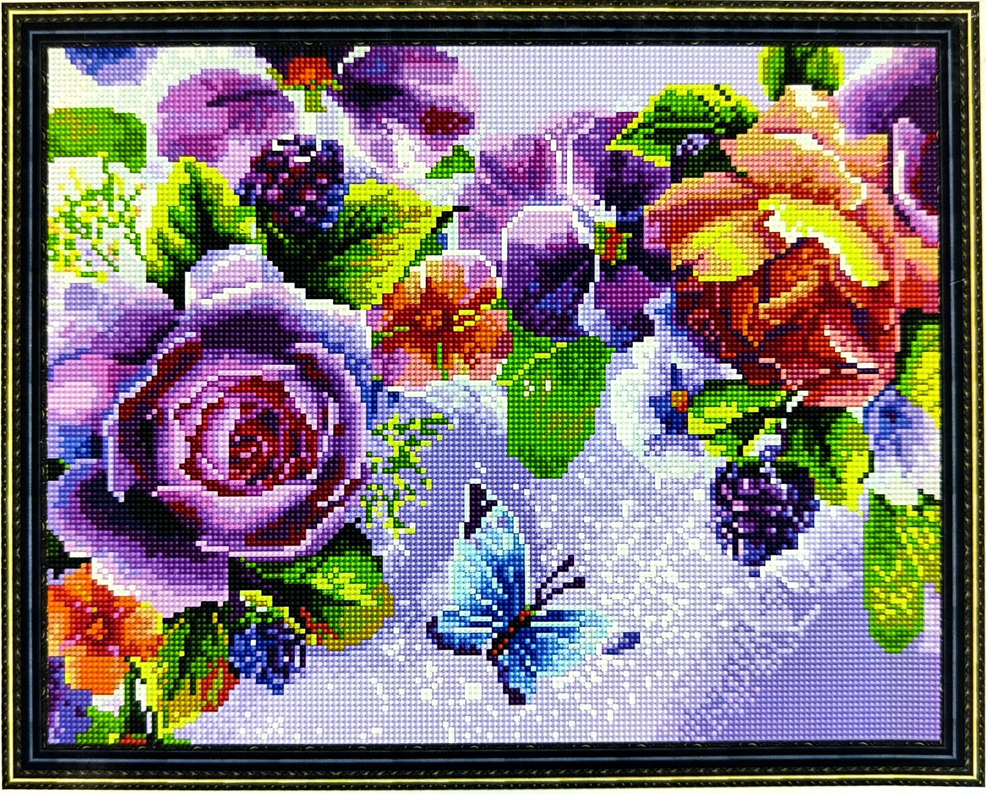 Алмазная мозаика 40x50см круглые стразы цветы, спа, архидея, розы, бабочка, натюрморт, скрипка