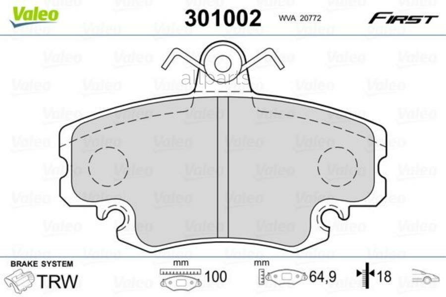 VALEO 301002 Колодки торм. пер.